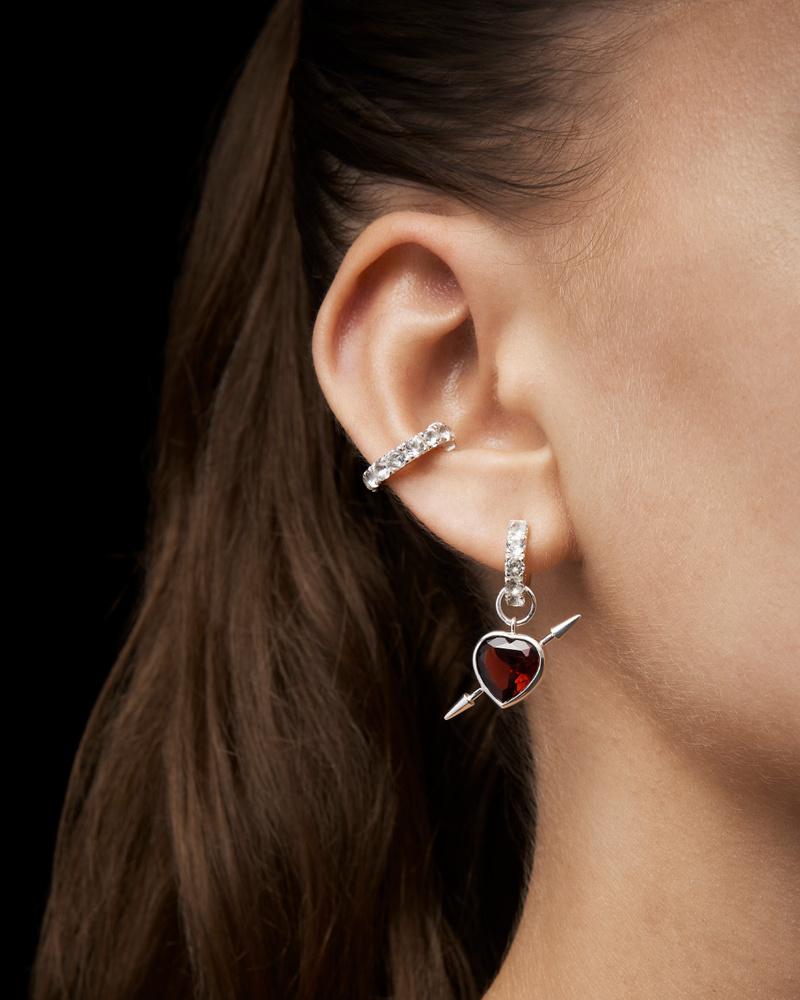 Rebel Love Earring - Bold 925 Sterling Silver with Red Garnet | Maria Nilsdotter