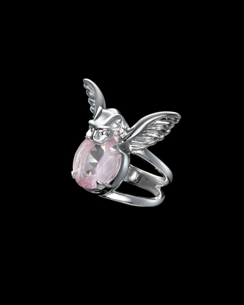 Gargoyle Ring - 925 Sterling Silver with Rose Quartz | Maria Nilsdotter